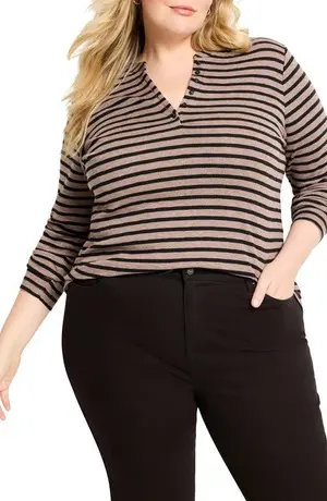 NIC+ZOE Stripe Long Sleeve Henley T-shirt