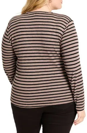 NIC+ZOE Stripe Long Sleeve Henley T-shirt