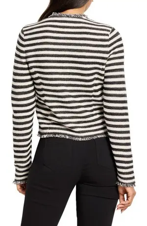 NIC+ZOE Striped Fringe Knit Jacket