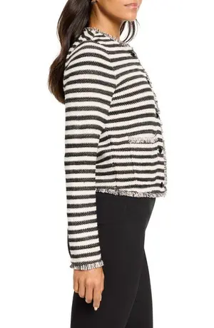 NIC+ZOE Striped Fringe Knit Jacket