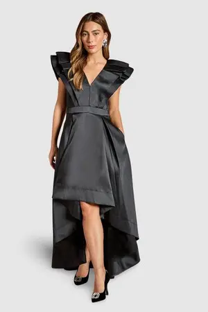 Coast Frill Sleeve V-neck Midi Dress - Black