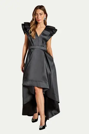 Coast Frill Sleeve V-neck Midi Dress - Black