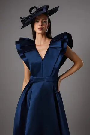 Coast Frill Sleeve V-neck Midi Dress - Navy