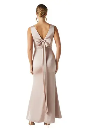 Coast Satin V-neck Maxi Dress With Bow Back Detail - Mocha
