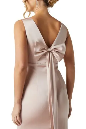 Coast Satin V-neck Maxi Dress With Bow Back Detail - Mocha