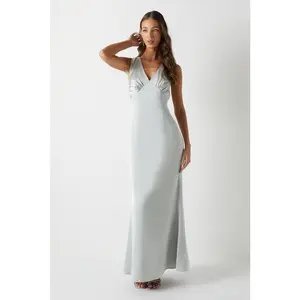 Coast Bow Back V-neck Satin Bridesmaid Dress - Sage
