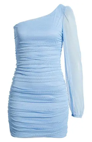 JUMP APPAREL One-shoulder Swiss Dot Mesh Mini Dress