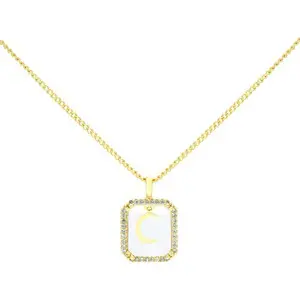 LA MENO Crystal Letter Pendant Necklace - Crystal - C