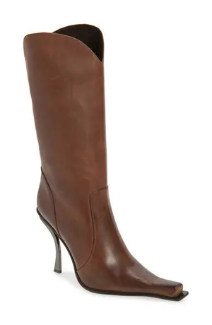 Jeffrey Campbell Dulcimer Pointed Toe Leather Boots - Brown Ruboff Pewter