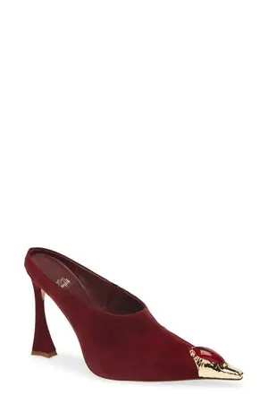 Jeffrey Campbell Naiad Stiletto Heel Mules - Wine Suede Gold Red