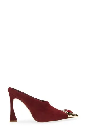 Jeffrey Campbell Naiad Stiletto Heel Mules - Wine Suede Gold Red