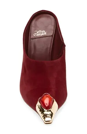 Jeffrey Campbell Naiad Stiletto Heel Mules - Wine Suede Gold Red