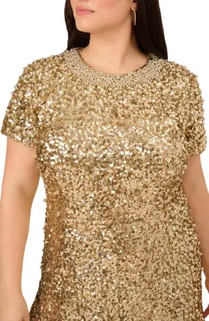 Adrianna Papell Beaded Short Sleeve Shift Mini Dress
