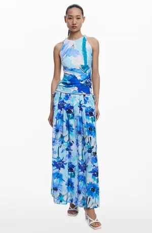 Desigual Floral Drawstring Maxi Skirt