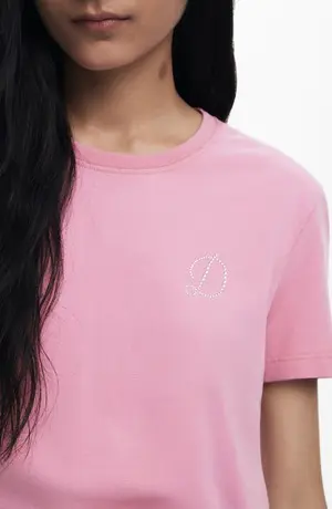 Desigual Rhinestone Embellished Cotton T-shirt - Pink
