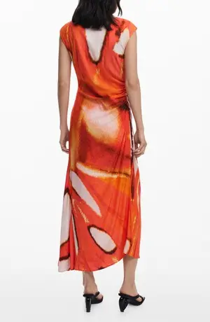 Desigual Cap Sleeve Ruched Maxi Dress