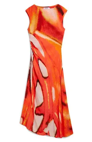 Desigual Cap Sleeve Ruched Maxi Dress