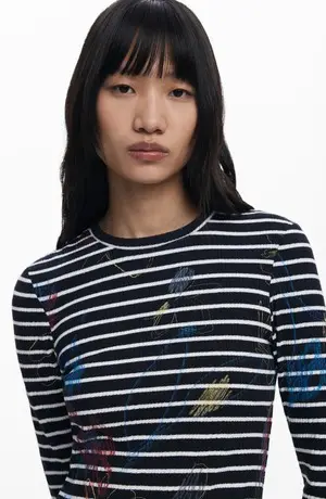 Desigual Long Sleeve Mixed Media Midi Dress