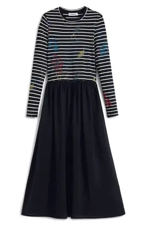 Desigual Long Sleeve Mixed Media Midi Dress