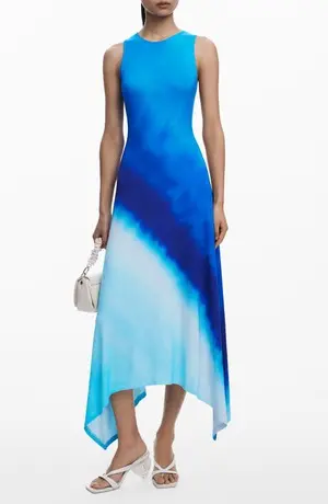 Desigual Ombré Print Sleeveless Asymmetric Maxi Dress - Blue