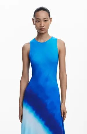 Desigual Ombré Print Sleeveless Asymmetric Maxi Dress