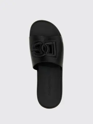 Dolce & Gabbana Embossed Logo Flat Sandals - Black
