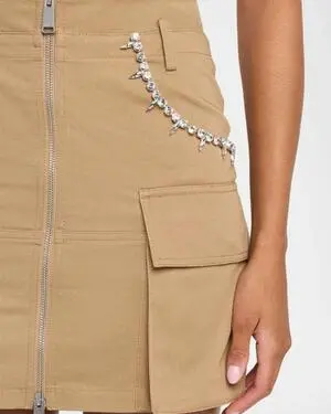 AREA Crystal Pocket Mini Cargo Skirt - Tan