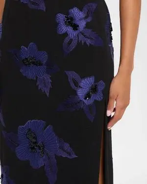 Aidan Mattox One-shoulder Beaded Applique Column Gown - Blue