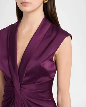 Aidan Mattox Sleeveless Pleated Twist-front Midi Dress - Malbec