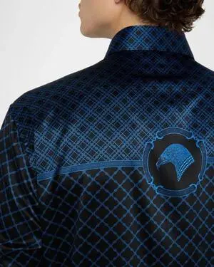 Stefano Ricci Apos;s Multi-geometric Silk-elastane Sport Shirt - Blue