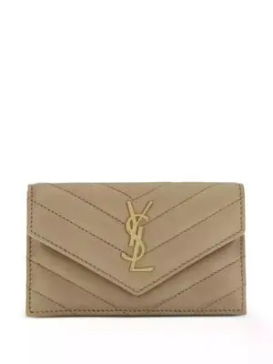 Saint Laurent Quilted Logo Wallet - Neutrals