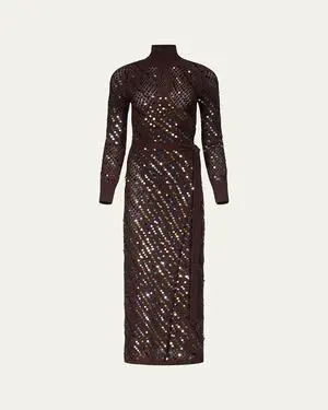 Diane Von Furstenberg X Henry Zankov Murray Sequin Pointelle Knit Maxi Wrap Dress