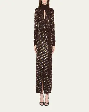 Diane Von Furstenberg X Henry Zankov Murray Sequin Pointelle Knit Maxi Wrap Dress