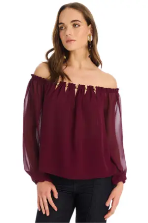 Allison Sara Off-the-shoulder Top - Burgundy / Red