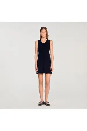 Sandro Mini Rib-knit Dress With Press-stud Fastening