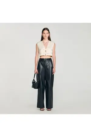 Sandro Sleeveless Satin Crop Top