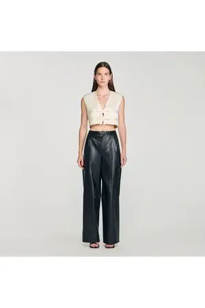 Sandro Sleeveless Satin Crop Top