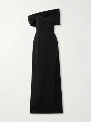Carolina Herrera Off-the-shoulder Draped Crepe Gown Black