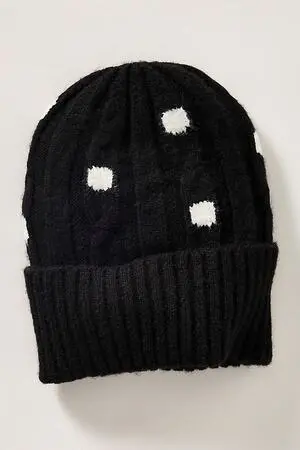 Anthropologie Polka Dot Cable Beanie - Black & White Pattern