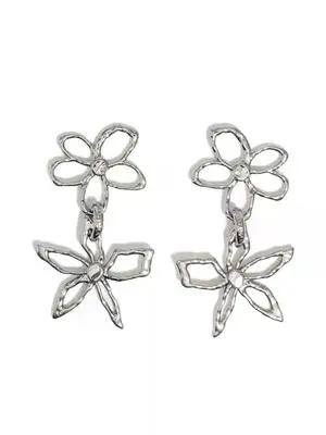 Bimba Y Lola Textured Flower Dangle Earrings - Silver
