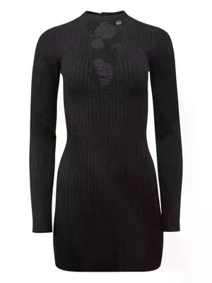 FLEUR DU MAL Cable-knit Lace-insert Dress - Black