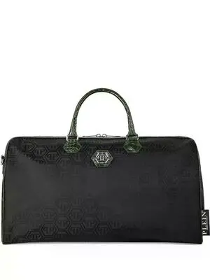 Philipp Plein Logo-pattern Luggage With Crocodile Trim - Black