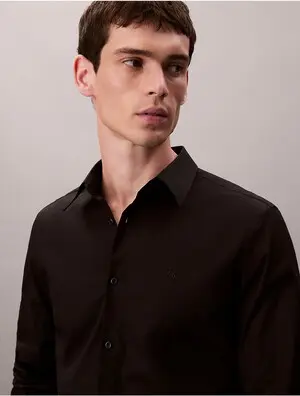 Calvin Klein Cotton Stretch Poplin Slim Button-down Shirt - Black