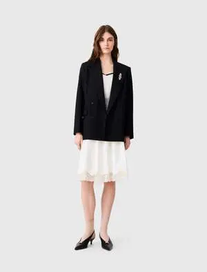 Maje Double-breasted Polyester Jacket With Removable Brooch