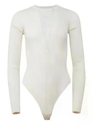 FLEUR DU MAL Quinn Lace-insert Ribbed Bodysuit - Neutrals