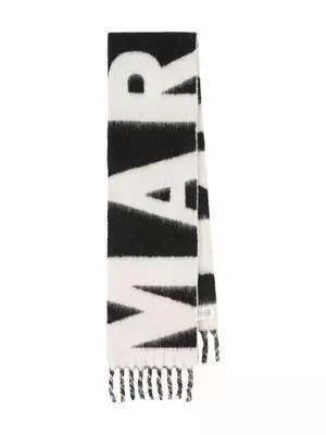 Isabel Marant Logo-intarsia Fringed Scarf - Black