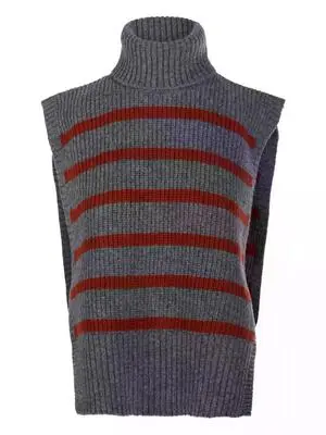 DAVANTINO Sleeveless Striped Turtleneck Sweater - Grey