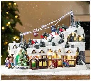 GLITZHOME Christmas Lighted Musical Skiing Tabl E Village Decor - One-color