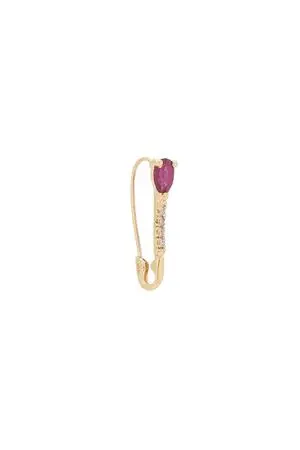 LOREN STEWART Mini Gemstone Diamond Safety Pin Single Earring - 14k Yellow Gold