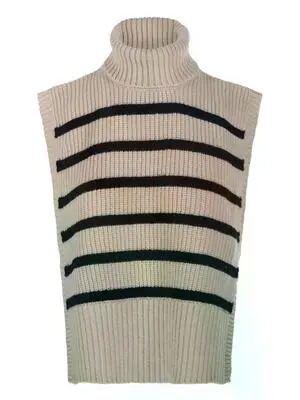DAVANTINO Striped Turtleneck Vest - Neutrals